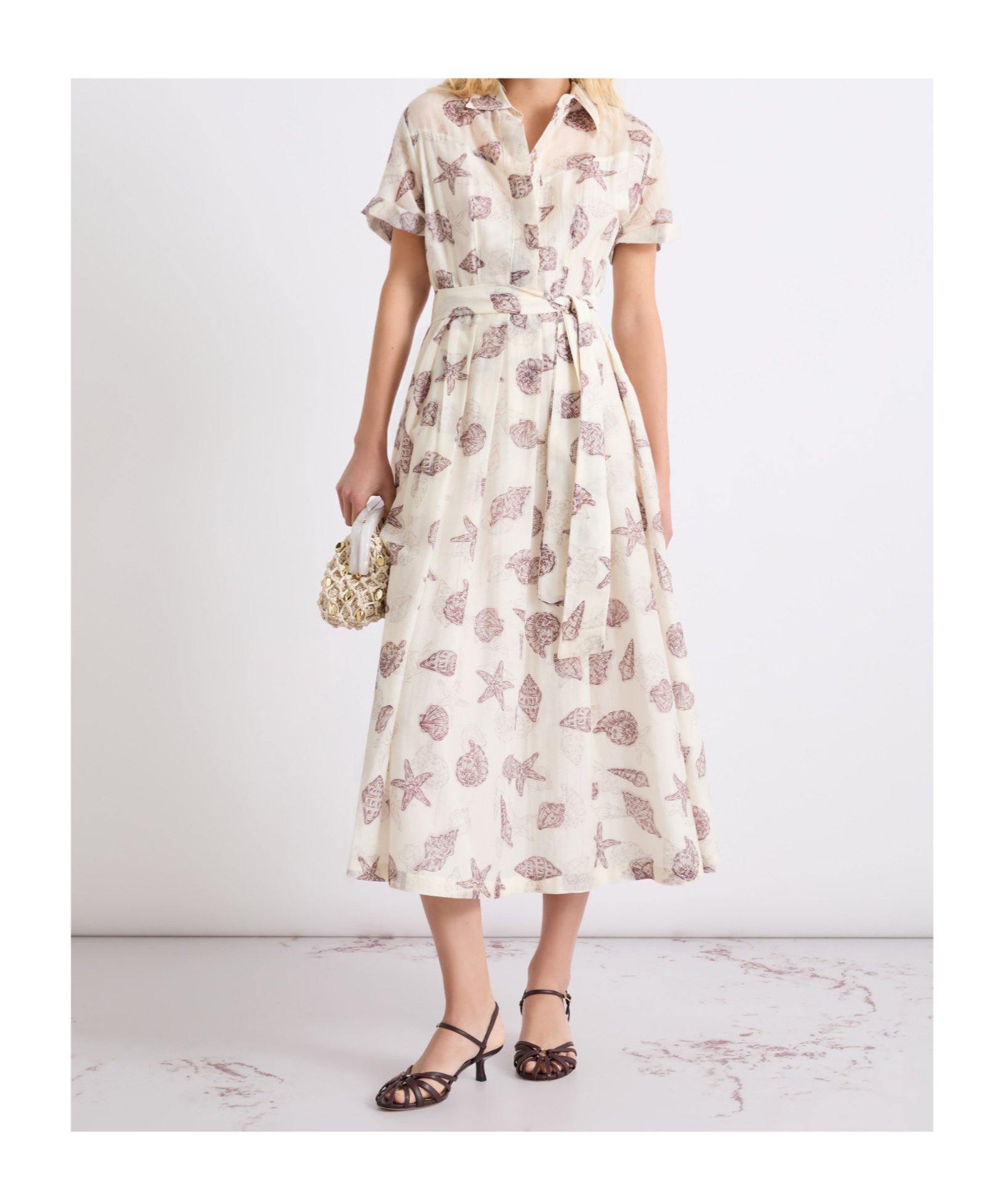 MARELLA Marella Cotton and Silk Voile Seashell Print Shirt Dress